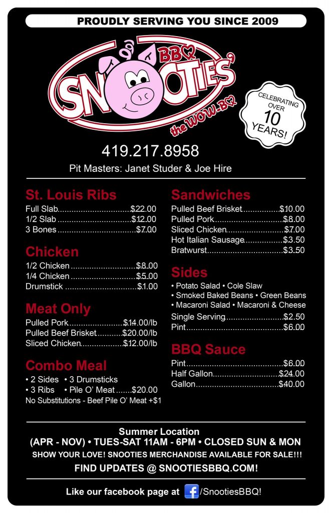 Menu - Snooties BBQ